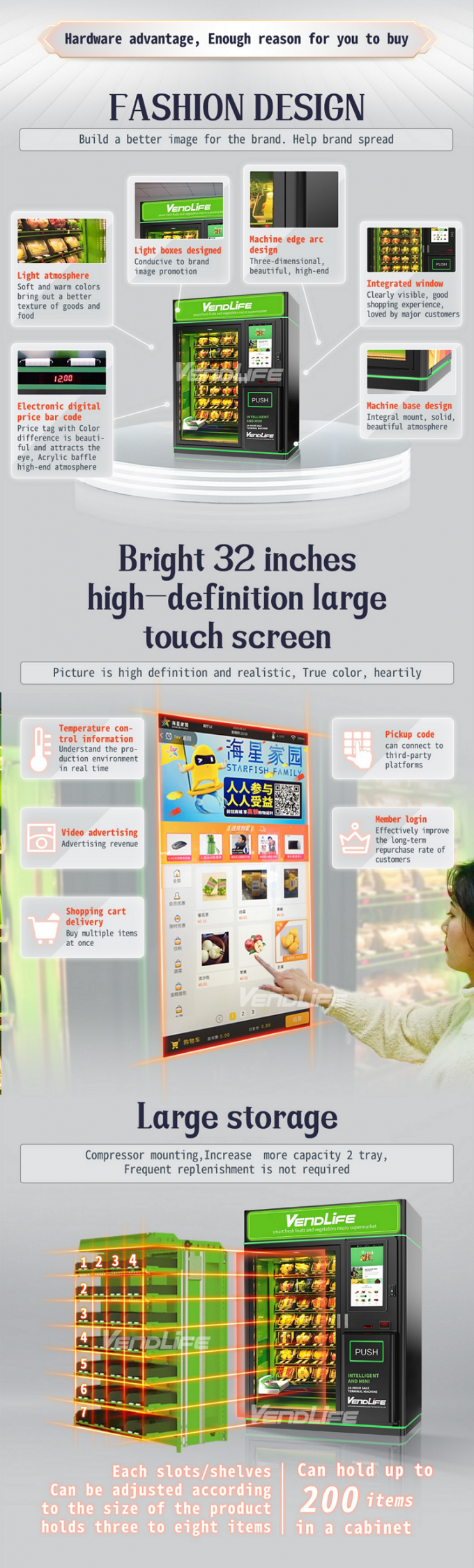 Multimedia Screen Fresh Food Vending Machines