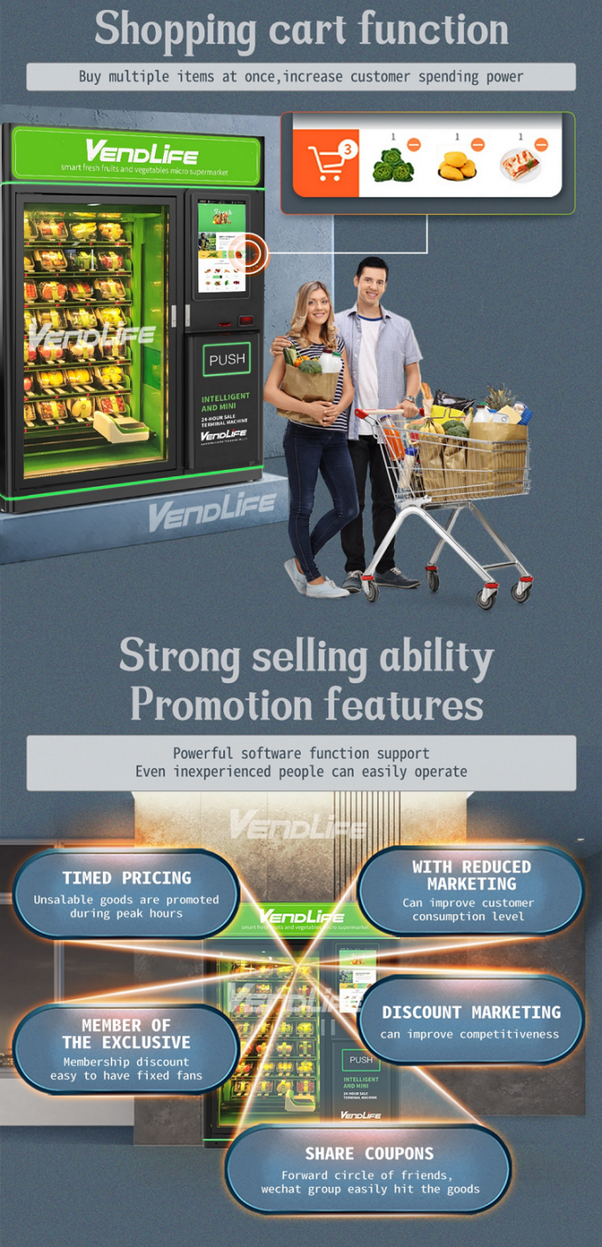 1800W Fresh Fruit Vending Machine , 27in Screen Salad Dispensing Machine