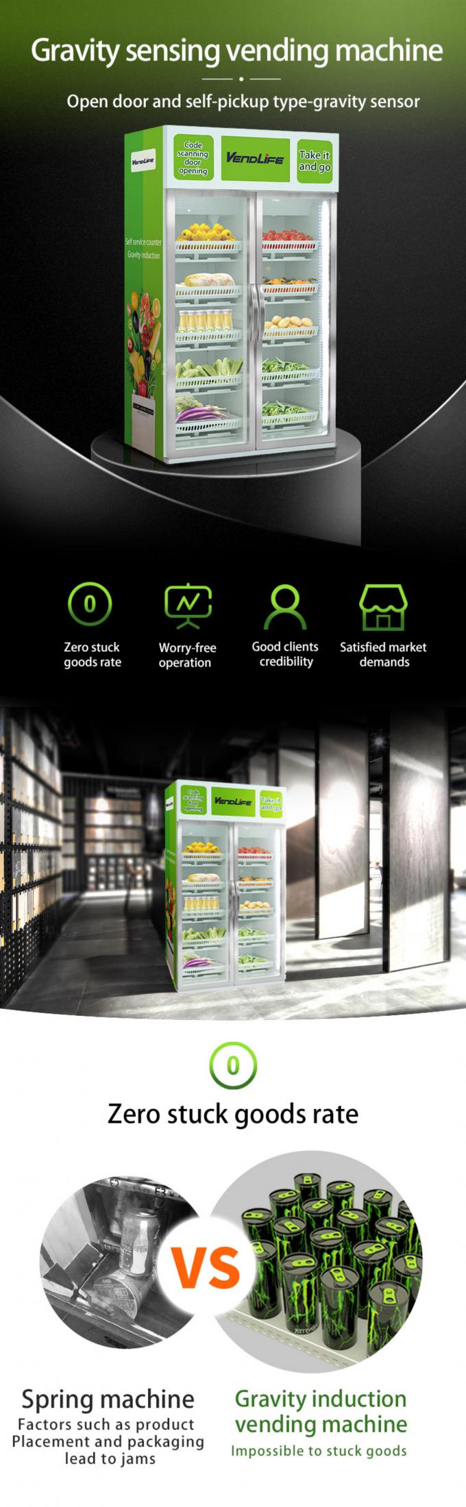 1100V Vegetable Vending Machine DEX System Gravity Sensing Screen Free