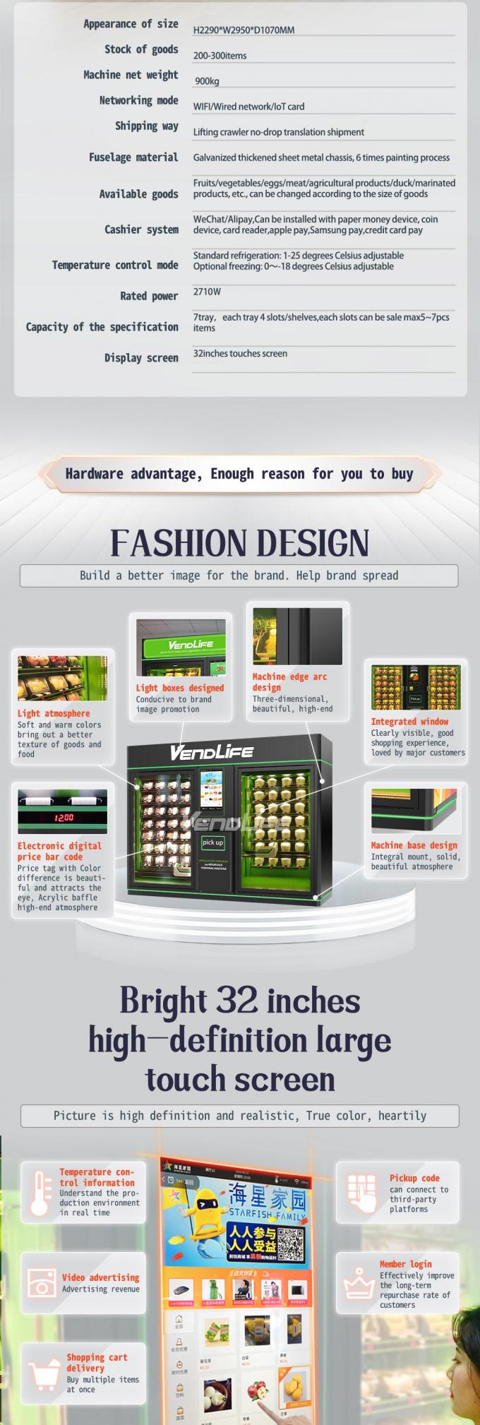Schools Refrigerated Vending Machines For Sandwiches 0.9T Weight DEX System